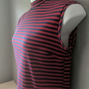 Tops | Retro High Neck Navy Red Striped Tank Top | Poshmark